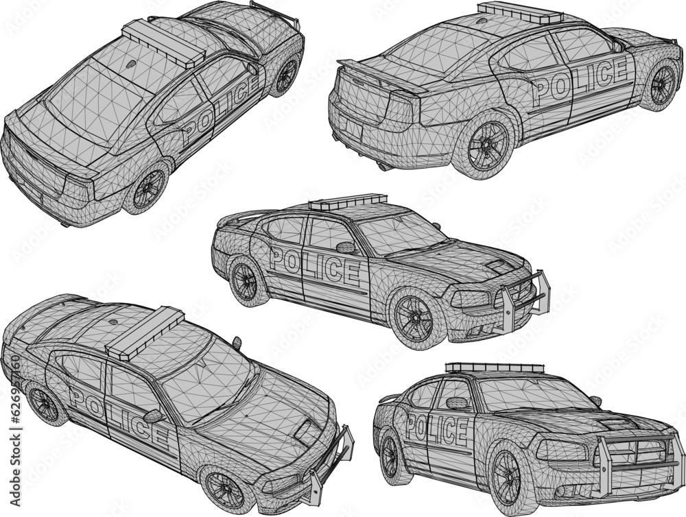 Vector sketch illustration of a police patrol car complete with sirens ...