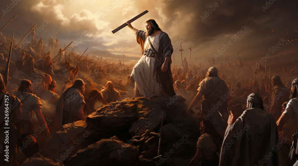 A breathtaking scene of Jesus, carrying the cross with determination ...