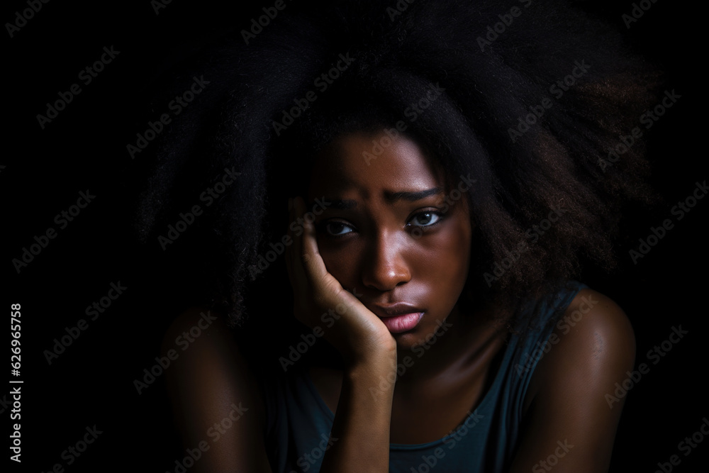 Black african american woman depicting a sad depressive state ...