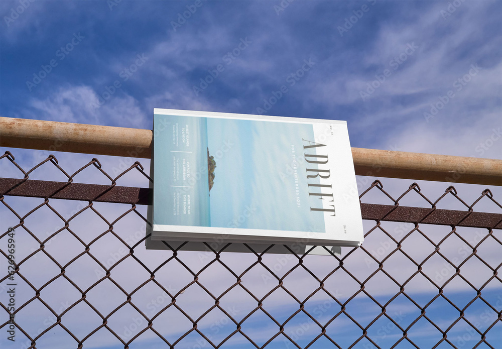 Mockup of vertical A4 magazine with customizable front cover hanging on ...