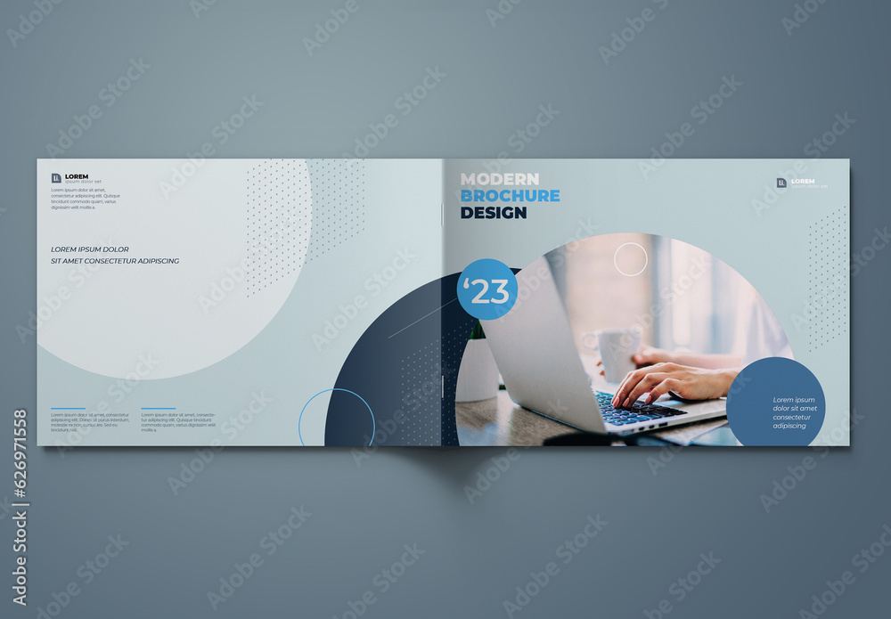 Landscape Business Report Cover with Blue flat Circle Elements Stock ...