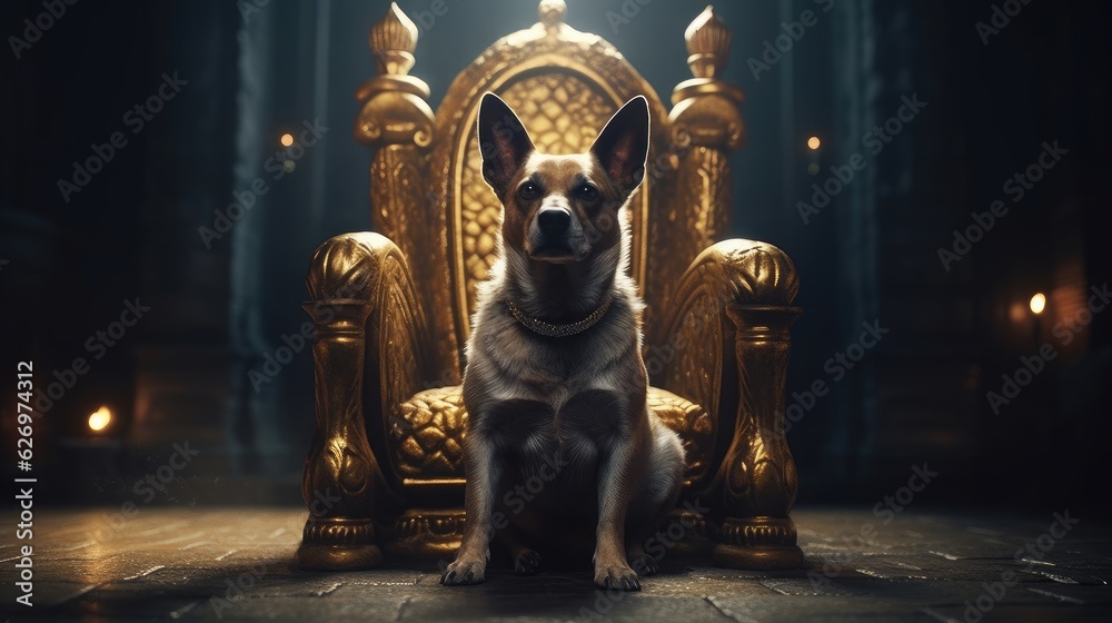 dog sitting on a throne with king crown. Created with Generative AI ...