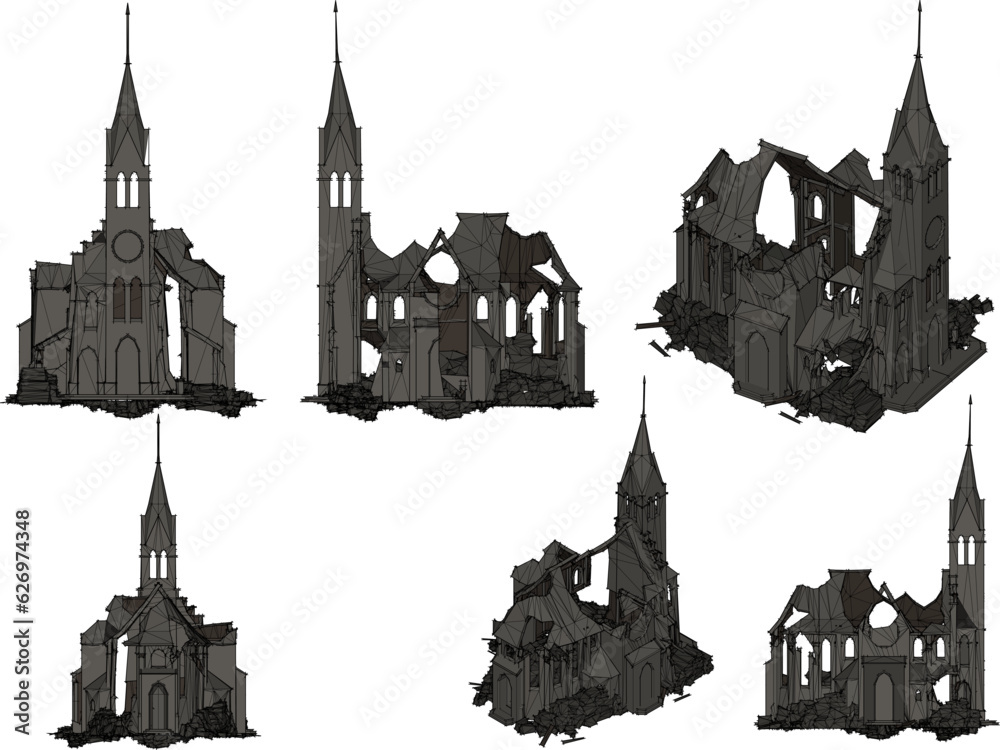 Vector sketch of haunted old classic old church castle building ...