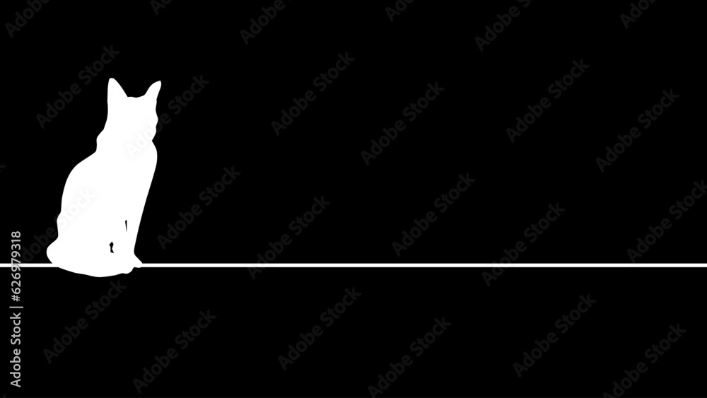Cat sitting on the floor black and white pictogram drawing vector with ...