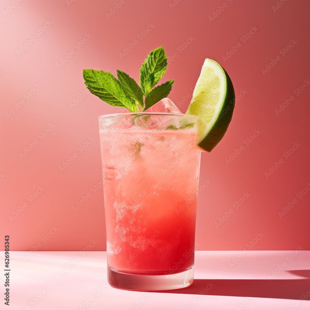 Illustration of a refreshing lime drink with a slice of lime garnish created with Generative AI ...