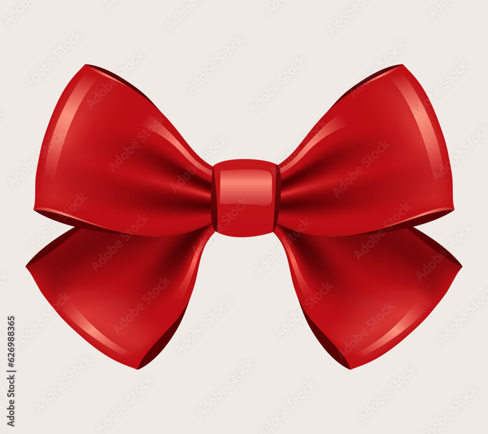 Red bow. Red realistic 3d bow. Vector clipart isolated on white ...