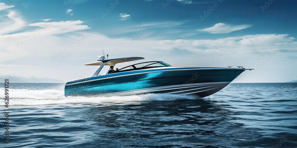 AI Generated. AI Generative. Fast speed boat ship yacht in the open sea ...