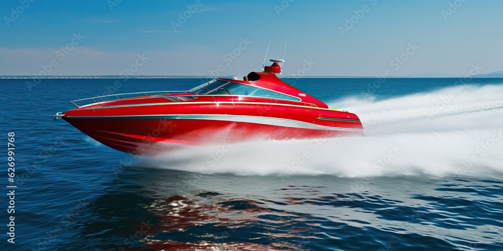AI Generated. AI Generative. Fast speed boat ship yacht in the open sea ...