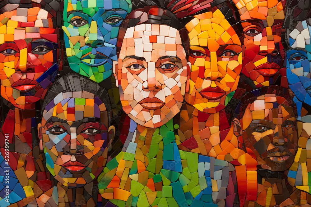 Mosaic interpretation of people of various races, genders, and ages ...