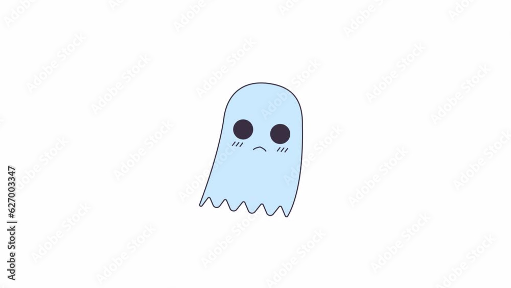 Flying ghost cute line 2D character animation. Trick or treat flat ...