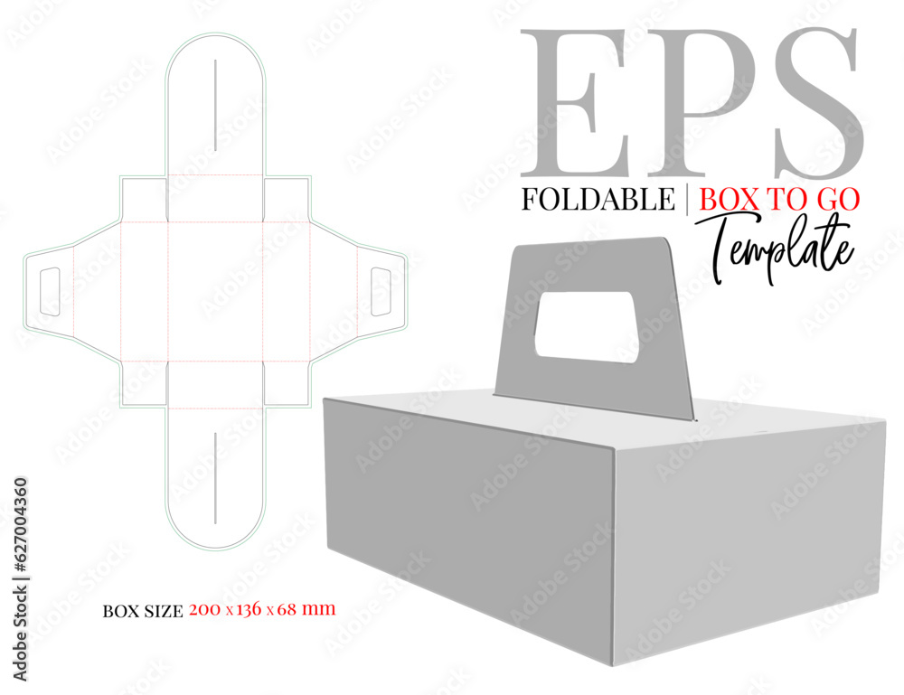 Foldable box to go template, vector with die cut, laser cut lines ...