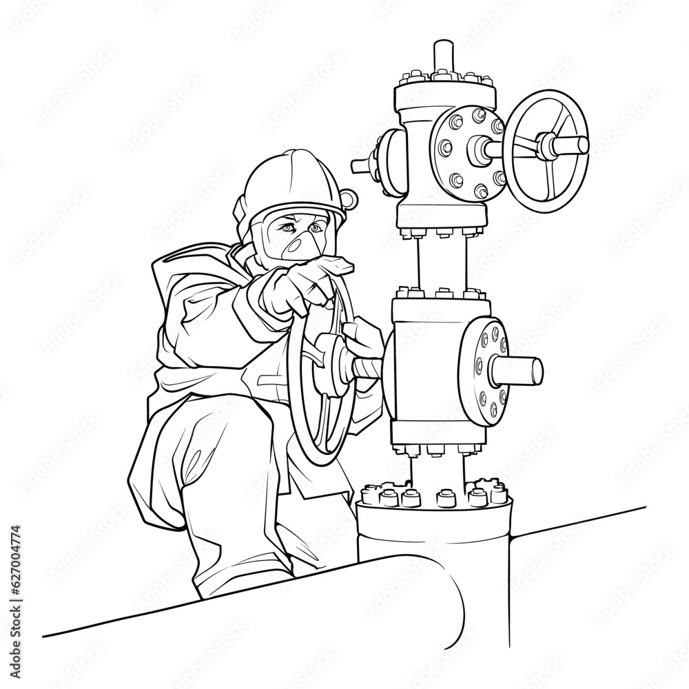 A Firefighter in a fire proximity suit and oxygen mask closes the gas ...