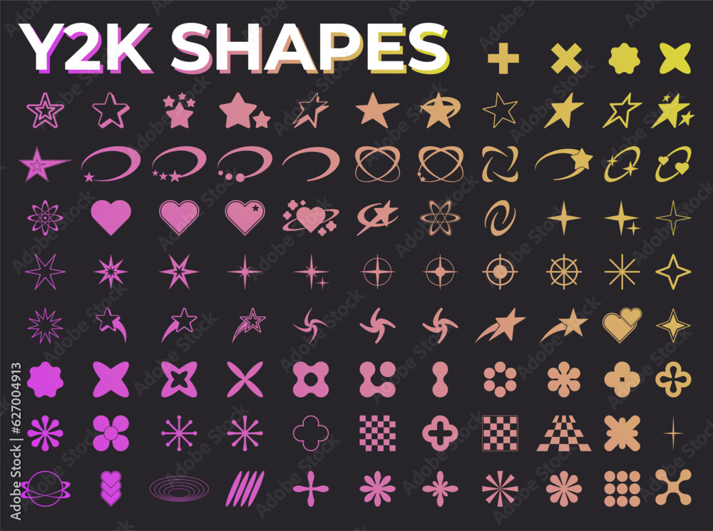 Set of Abstract geometric Y2k shapes trending retro futuristic design ...