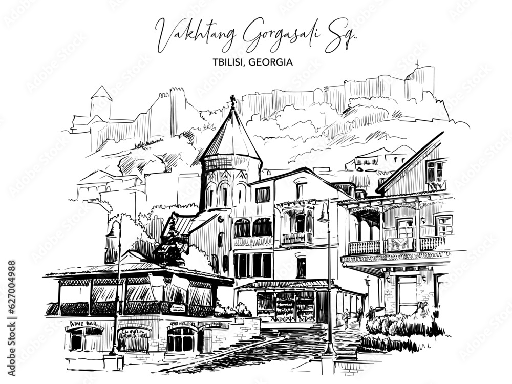 Vakhtang Gorgasali Square and view of Narikala Fortress, Historic city ...