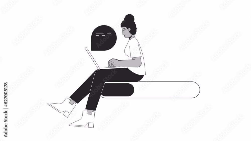 Programmer typing laptop bw loading bar animation. Woman programming ... Programmer typing laptop bw loading bar animation. Woman programming ...