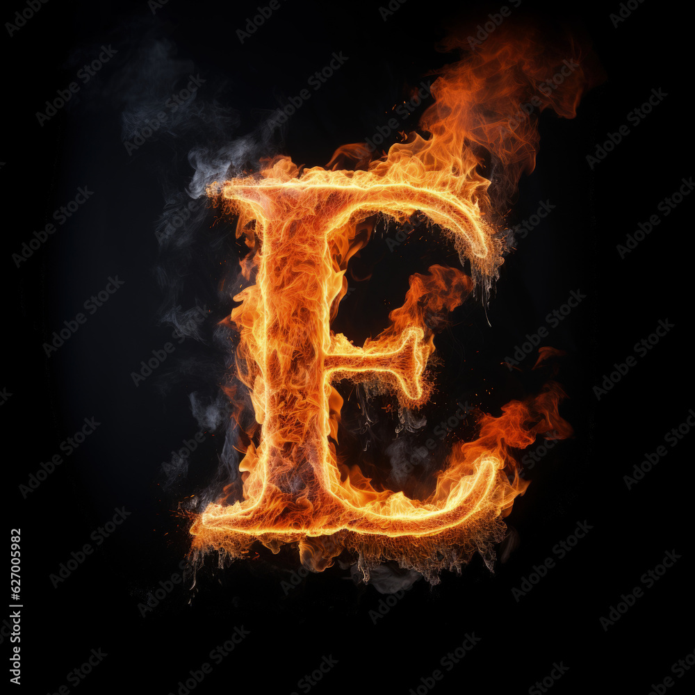 Capital letter E consisting of a flame. Burning letter E. Letter of ...