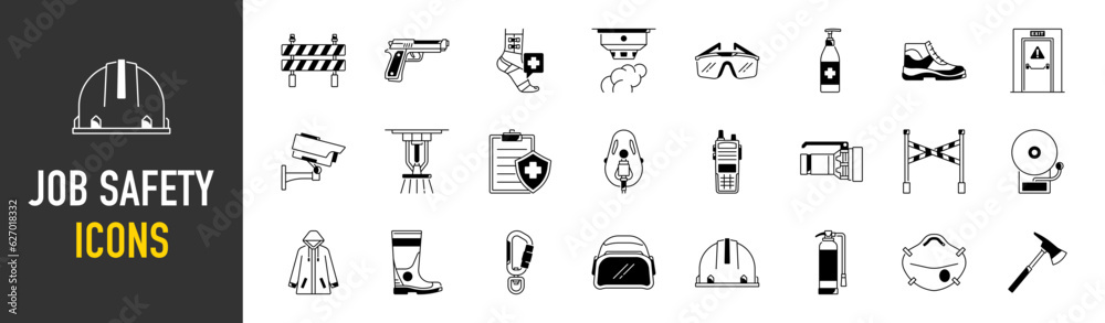 Safety Construction equipment icon set. Construction manufacturing and ...