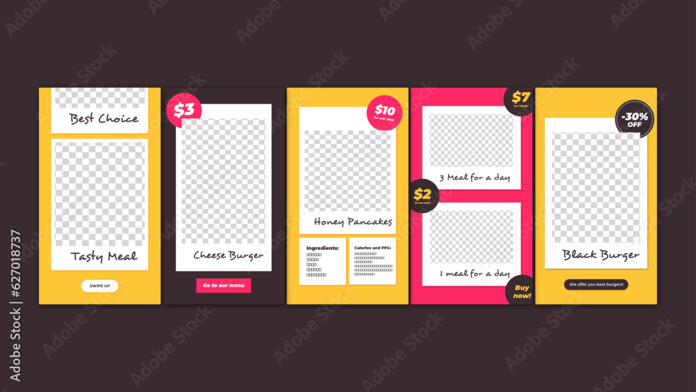 5 Food social media stories in photocard or snapshot style. Great ...