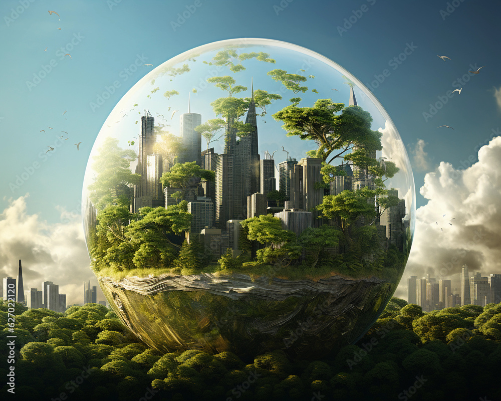 Beautiful environmental globe. Environmental cities create sustainable ...