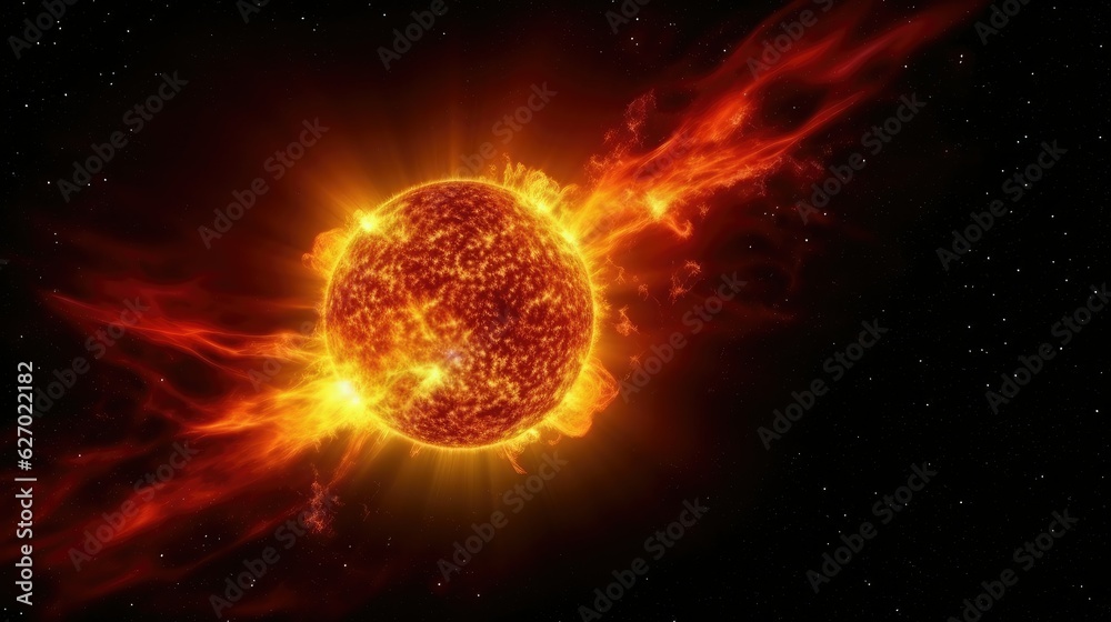 Solar flare in Sun black space background, eruption of electromagnetic ...
