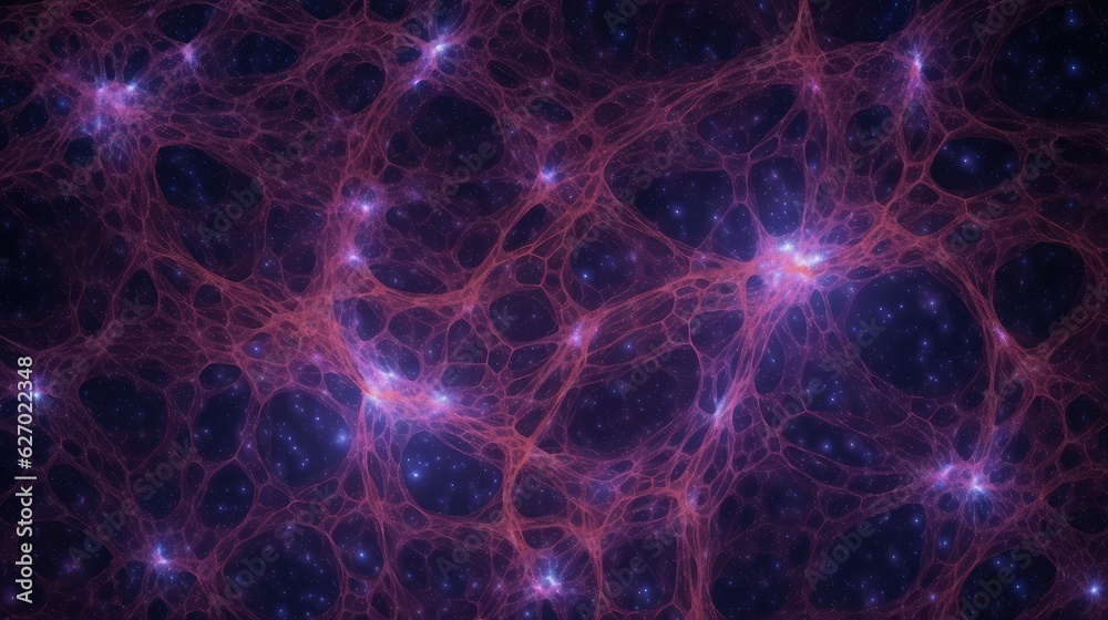 Universe map structure illustration of matter distribution in space, purple cosmic web of galaxy ...