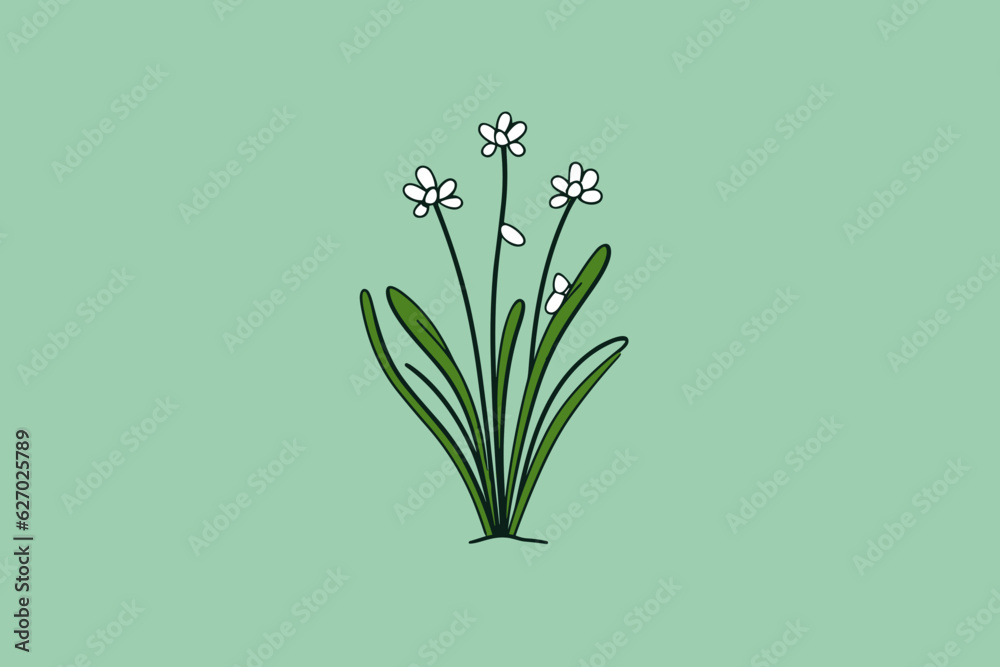 Doodle inspired Garlic Chives, cartoon sticker, sketch, vector ...