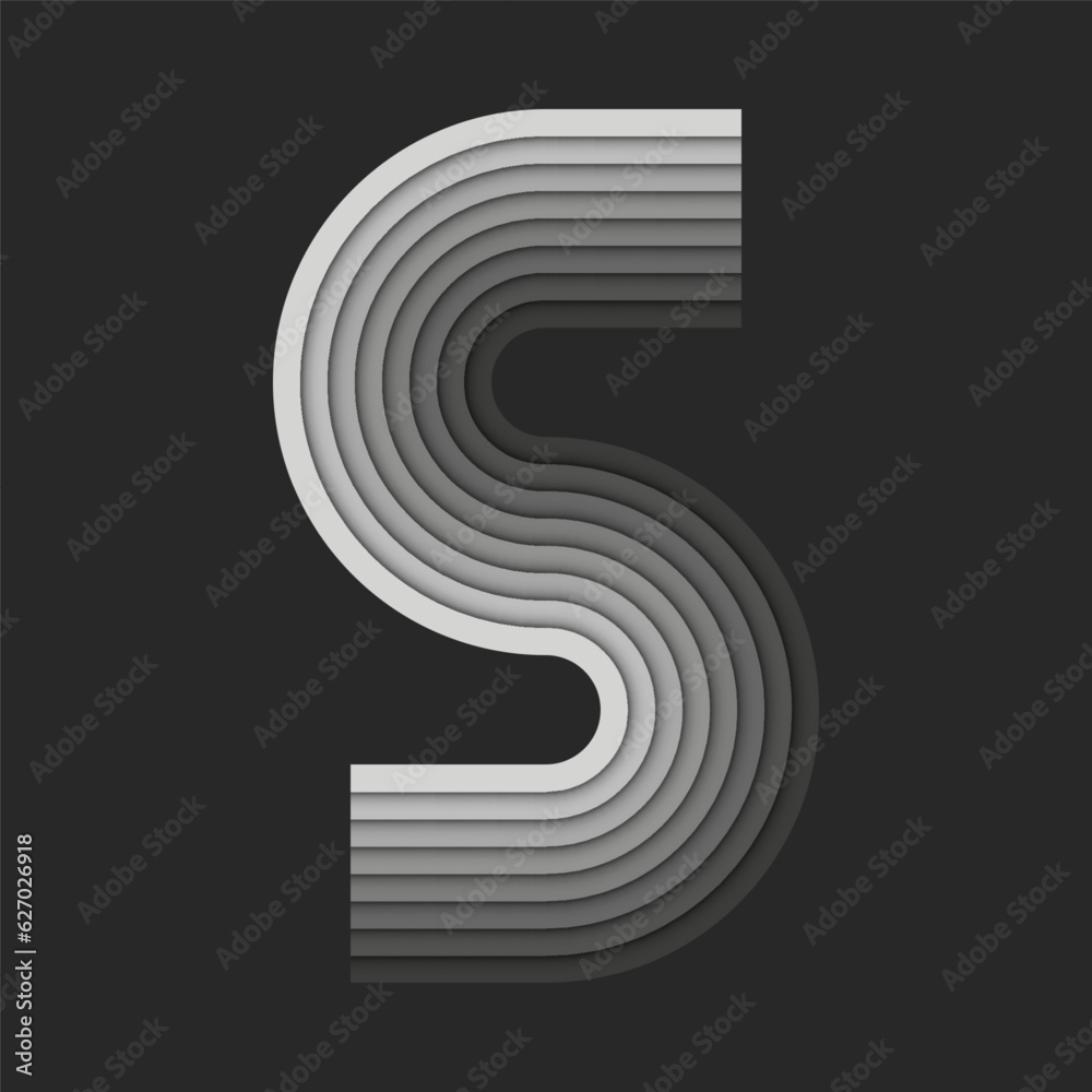 Bold letter S monogram logo initial, gray parallel ribbons creative ...