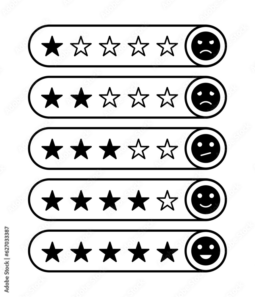 Feedback or satisfaction rating icon with smiley and stars set ...