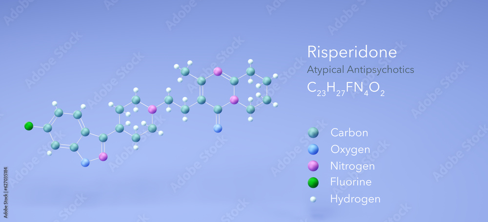 risperidone molecule, molecular structures, atypical antipsychotics, 3d ...