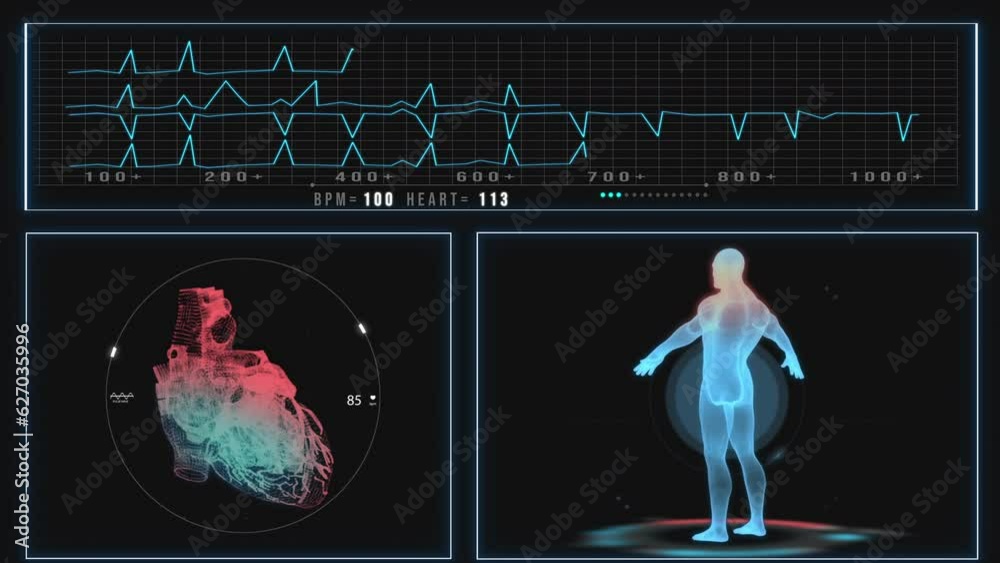Vidéo Stock Human heart scan animation. Heart anatomy with futuristic ...