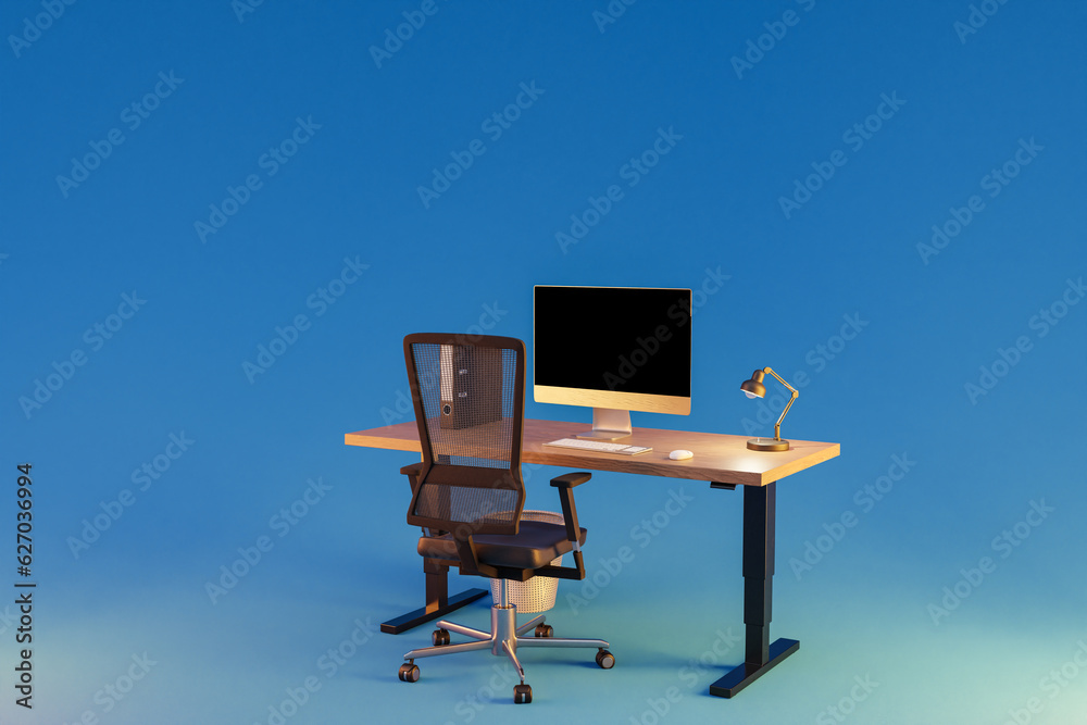 pc office workplace on isolated infinite background; workload stress ...