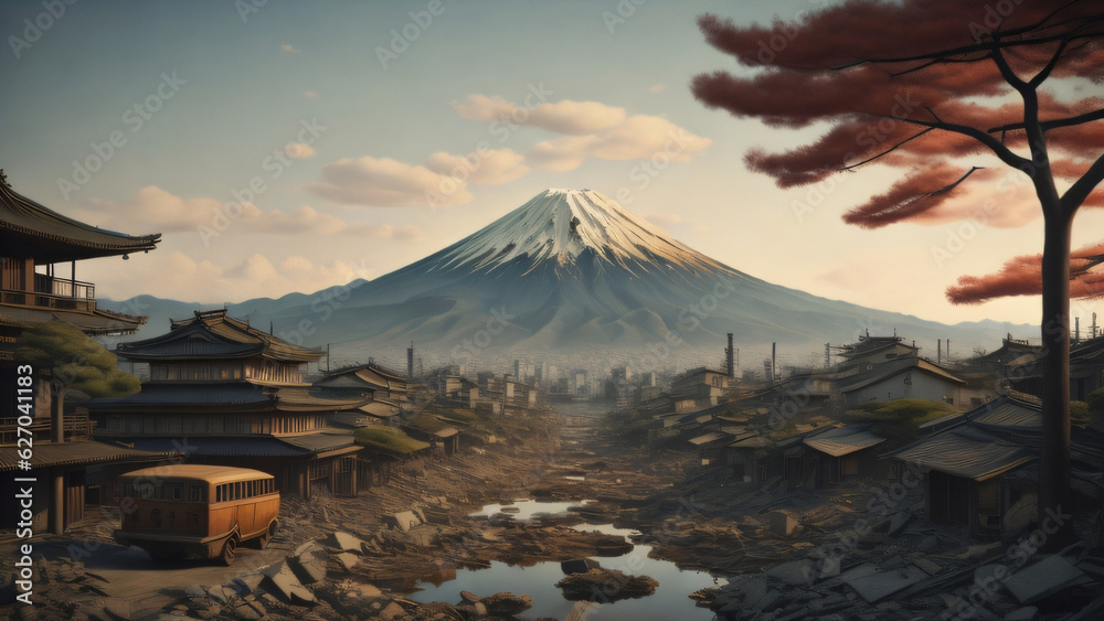 Japanese city after a nuclear attack, After a world war, Destroyed ...