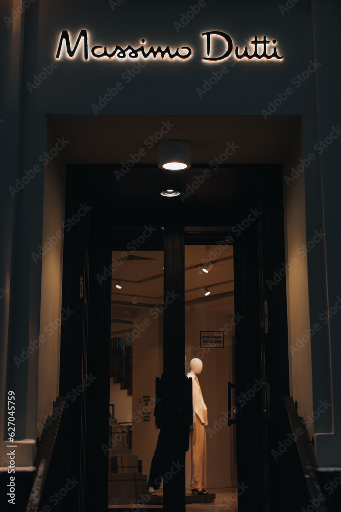 Massimo Dutti shop signage and shop window. A Spanish famous fashion ...