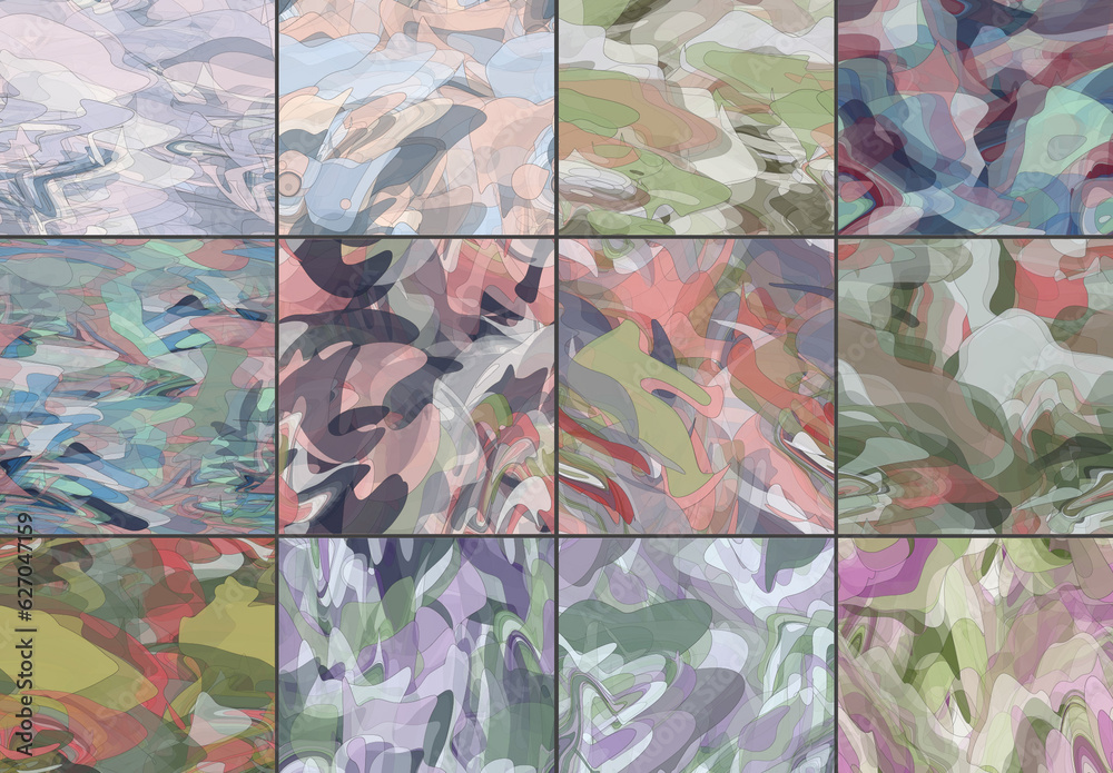 Seamless Pattern Set with Transparent Random Overlapping Wavy Shapes ...