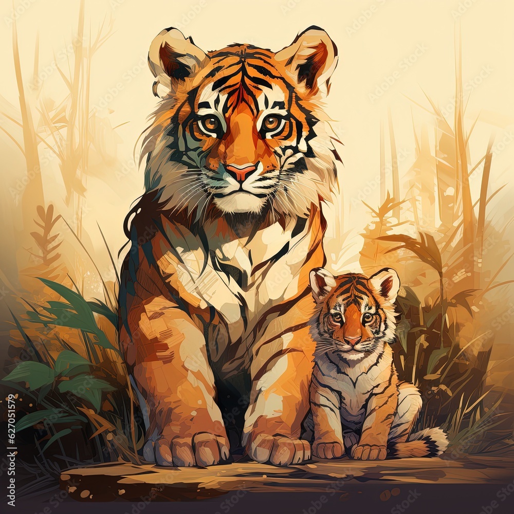 International tiger day a tiger siting with baby tiger earth forest ...