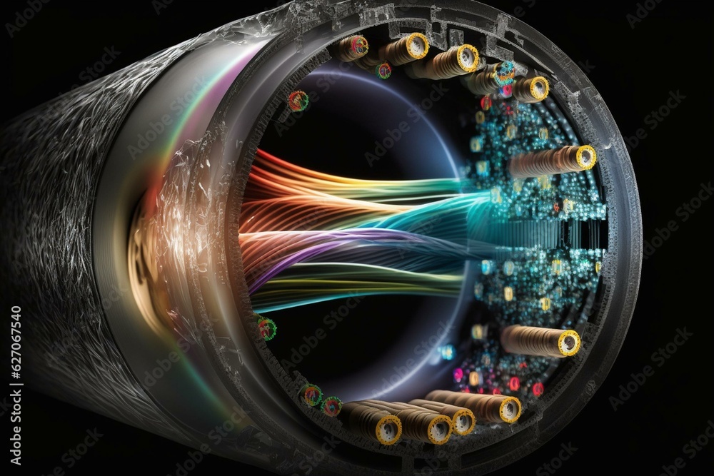 Detailed image of a fiber optic cable with a transparent background ...