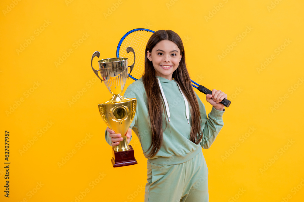 teen girl champion on the tennis court. sport champion girl of ...