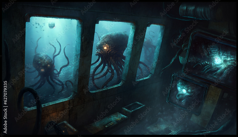 scary underwater background with aliens Stock Illustration | Adobe Stock