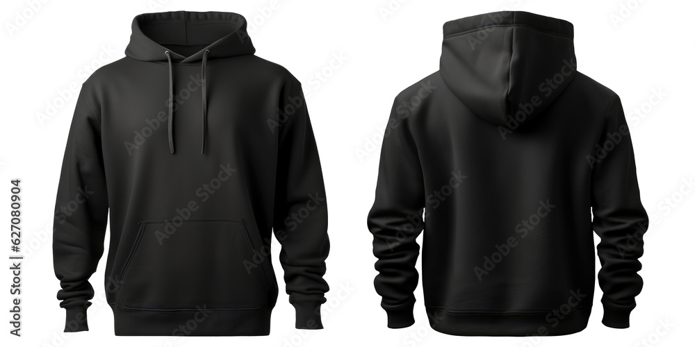 Blank black hoodie in front and back view, mockup, white background ...
