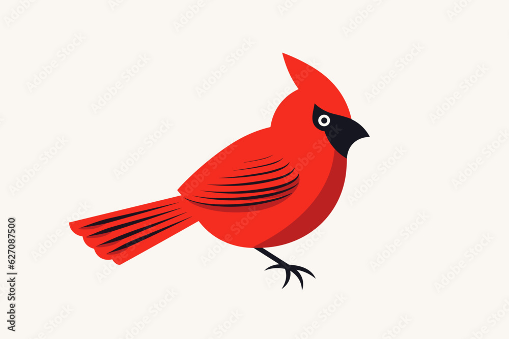 Doodle inspired Cardinal Bird, cartoon sticker, sketch, vector ...