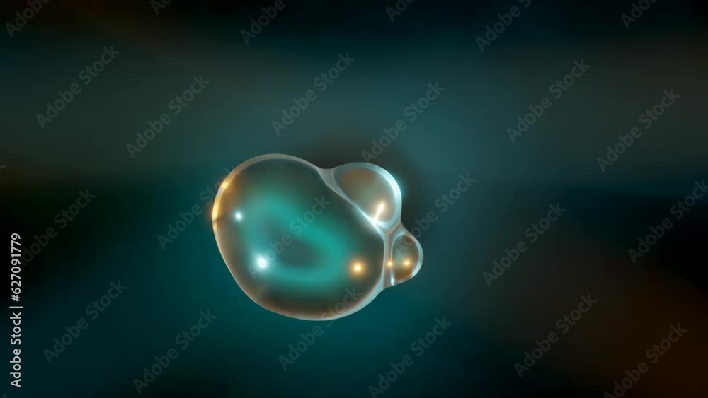 Loop 3d animation of liquid droplets merging in space. Abstract ...