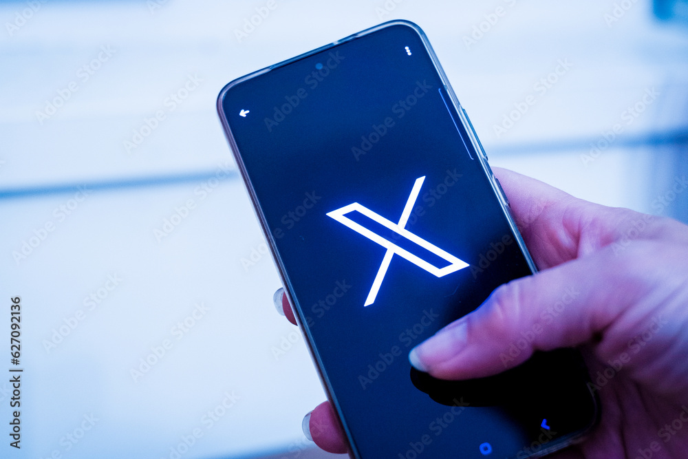 Tallinn, Estonia - July 24, 2023: New X brand logo appears when opening ...