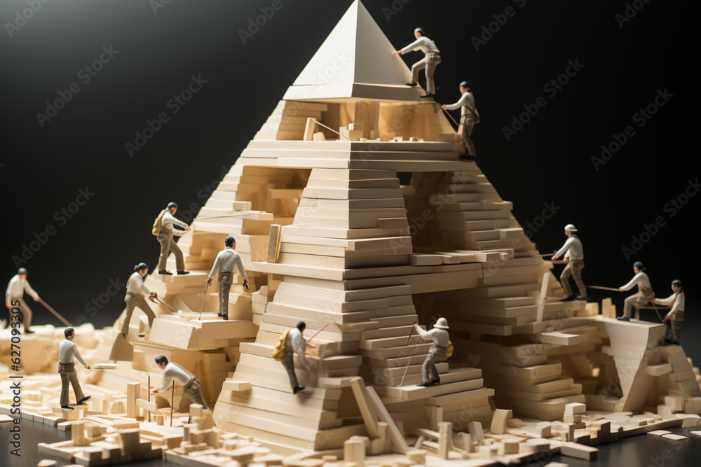 Cut-out people pyramid, teamwork's strength and solid foundation symbol ...