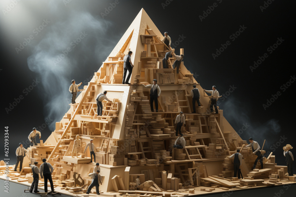 Cut-out people pyramid, teamwork's strength and solid foundation symbol ...