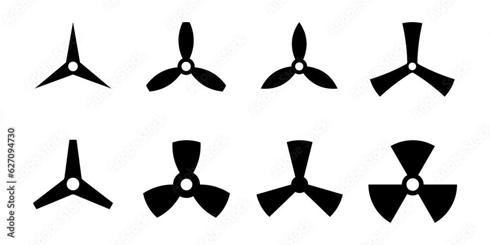 Collection of propellers isolated on white background. Set of black ...
