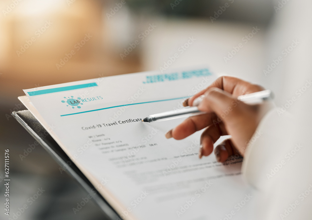 Lab results, hand and travel certificate with covid testing with data ...