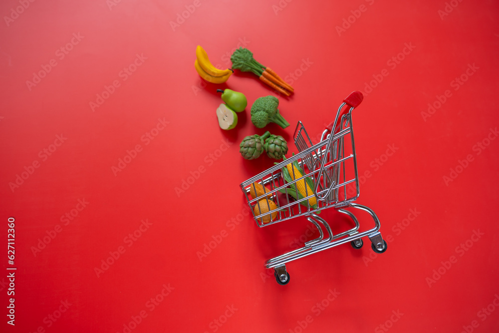 grocery consumer basket.food cost.Rising food prices.Shopping cart with ...