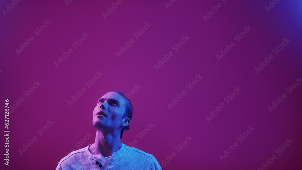 Neon people. Advertising background. Information presentation. Blue ...