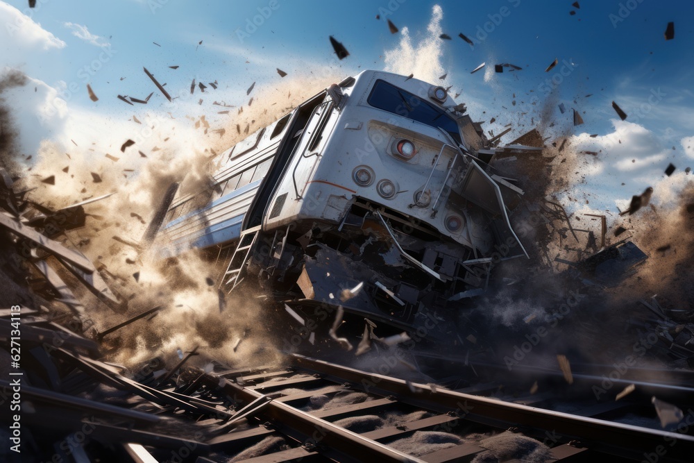 Accident of a high-speed train collided at the railroad Stock ...