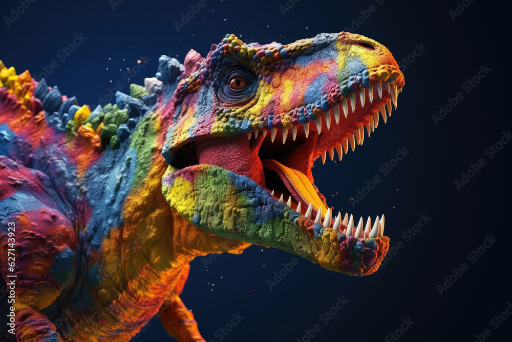 Abstract of Tyrannosaurus rex or T-rex dinosaur portrait in Cretaceous ...